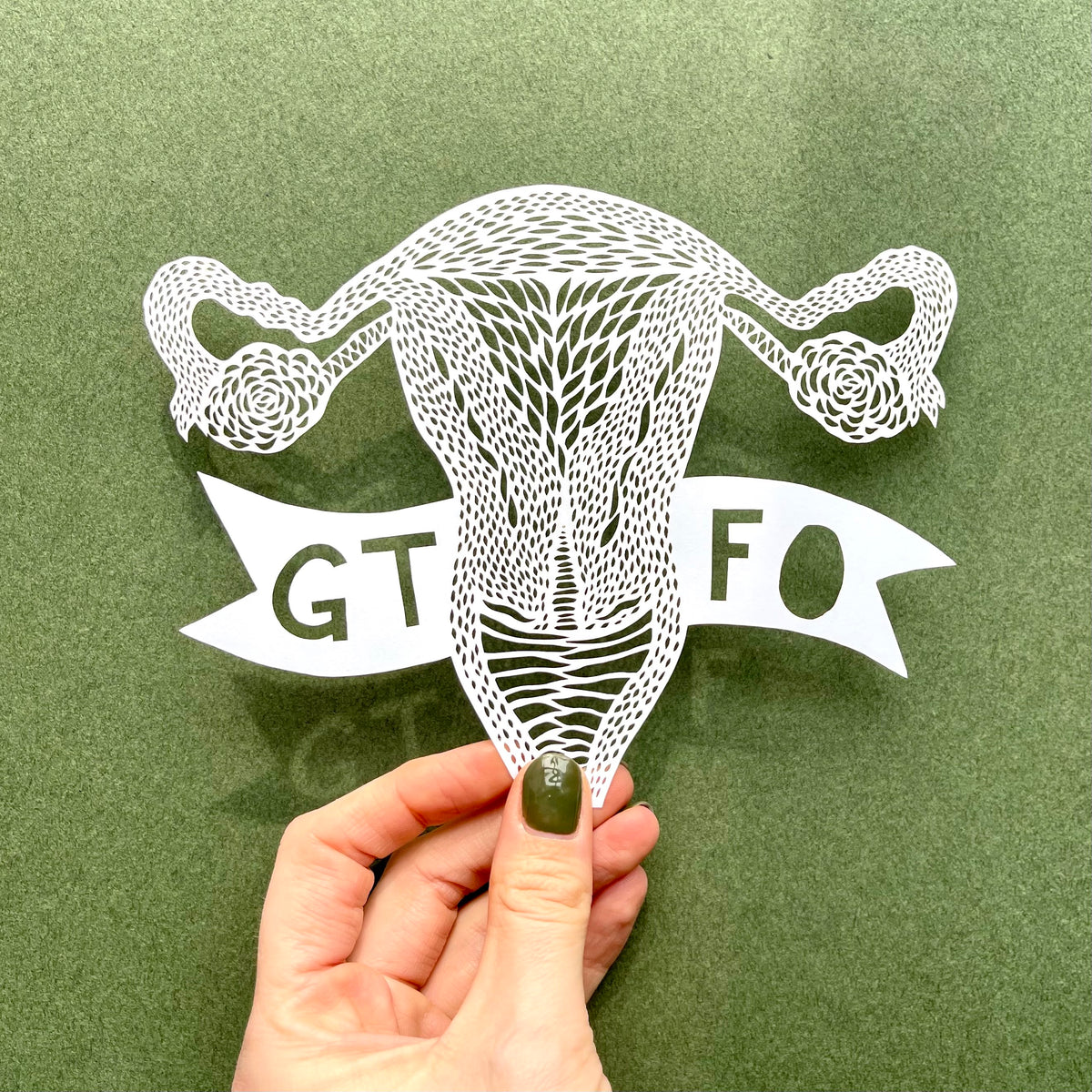 GTFO Uterus Pro-Choice Anatomical Papercutting Artwork | Light + Paper