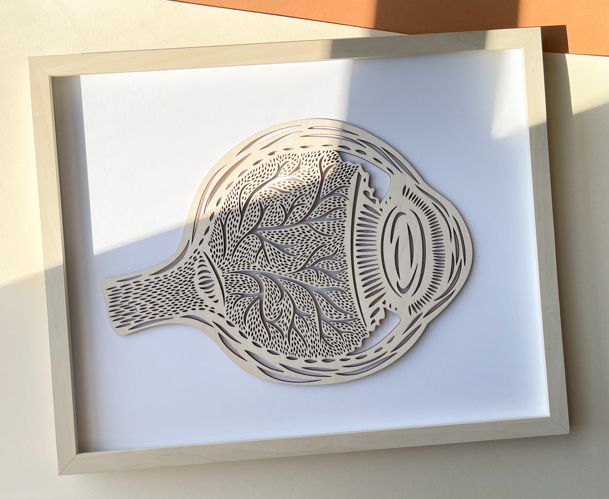 Anatomical Eyeball Wooden Artwork | Light + Paper