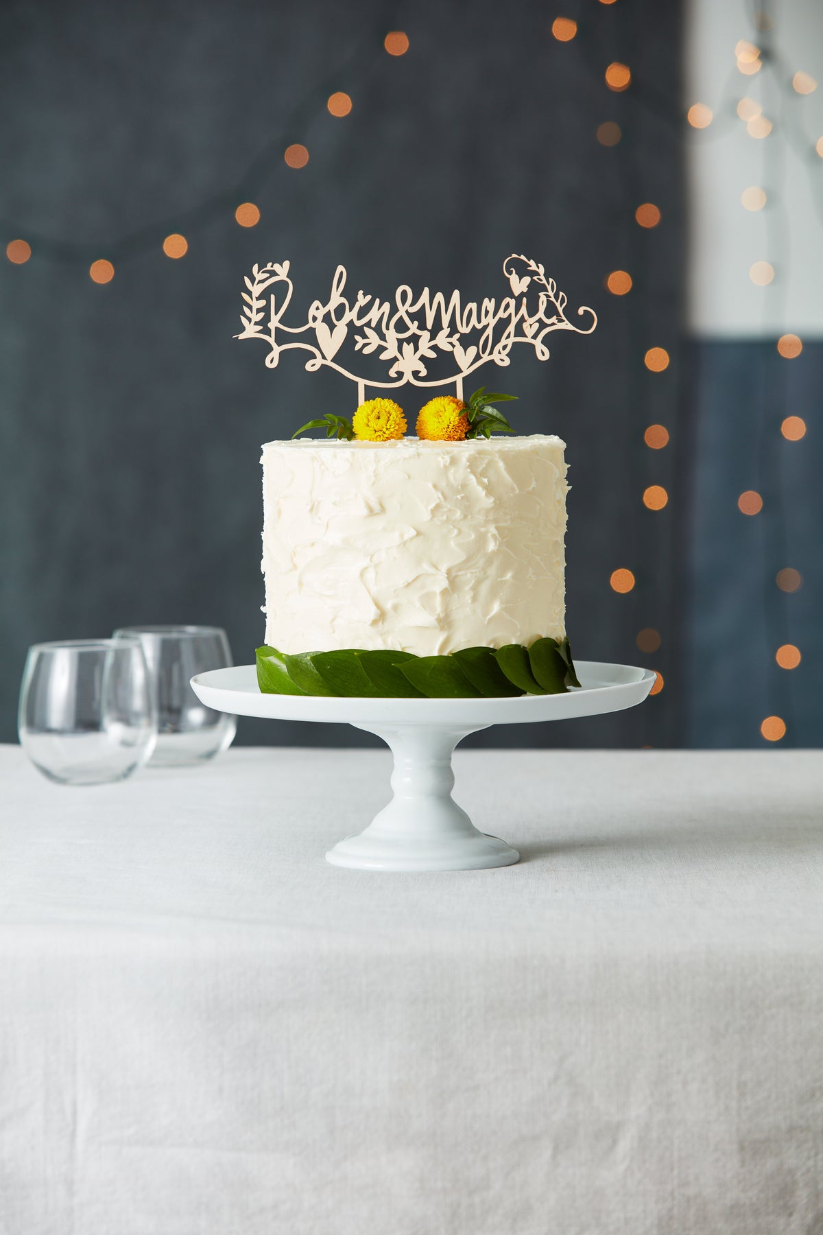 Custom Rustic Floral Wedding Cake Topper | Light + Paper
