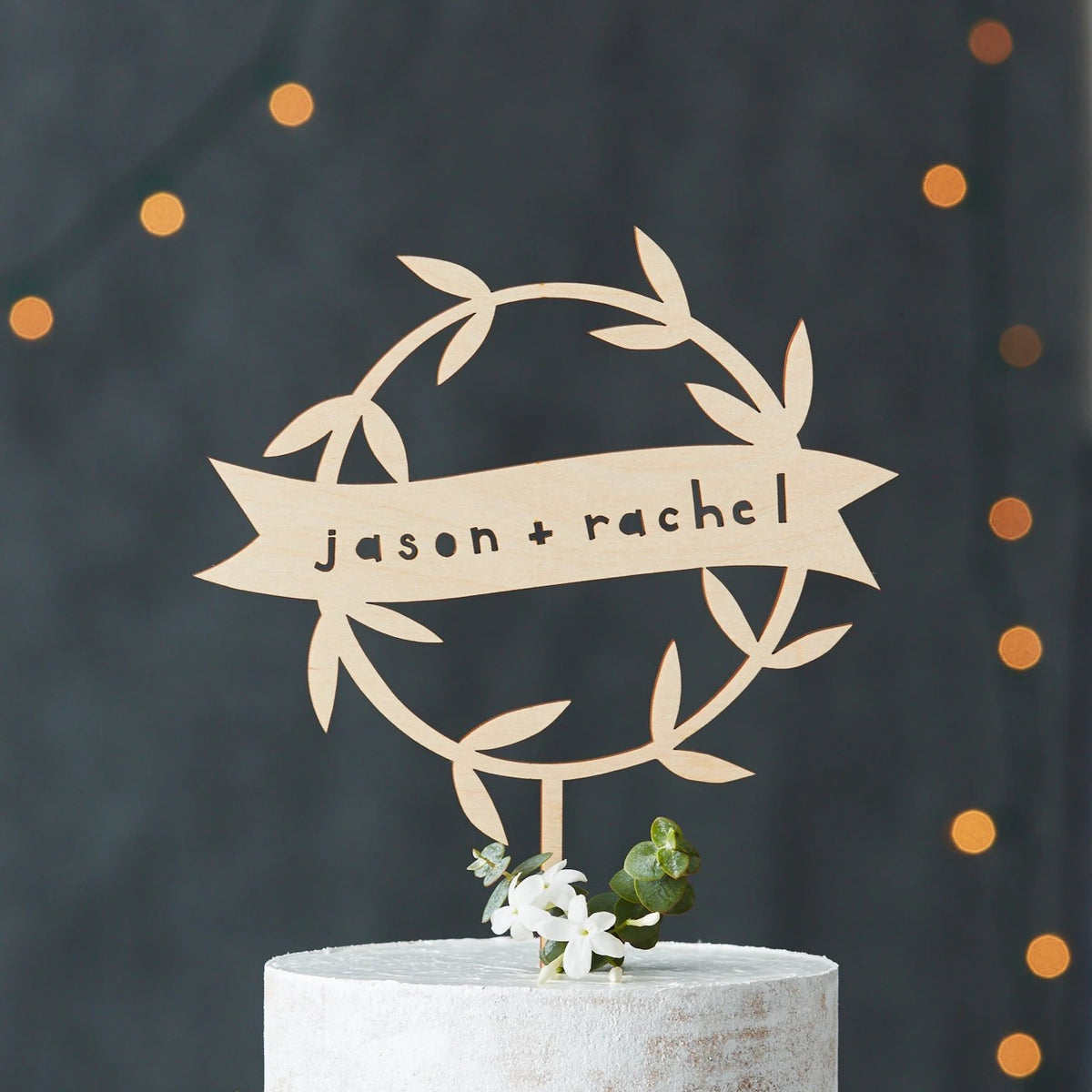 Custom Simple Garland Wedding Cake Topper | Light + Paper
