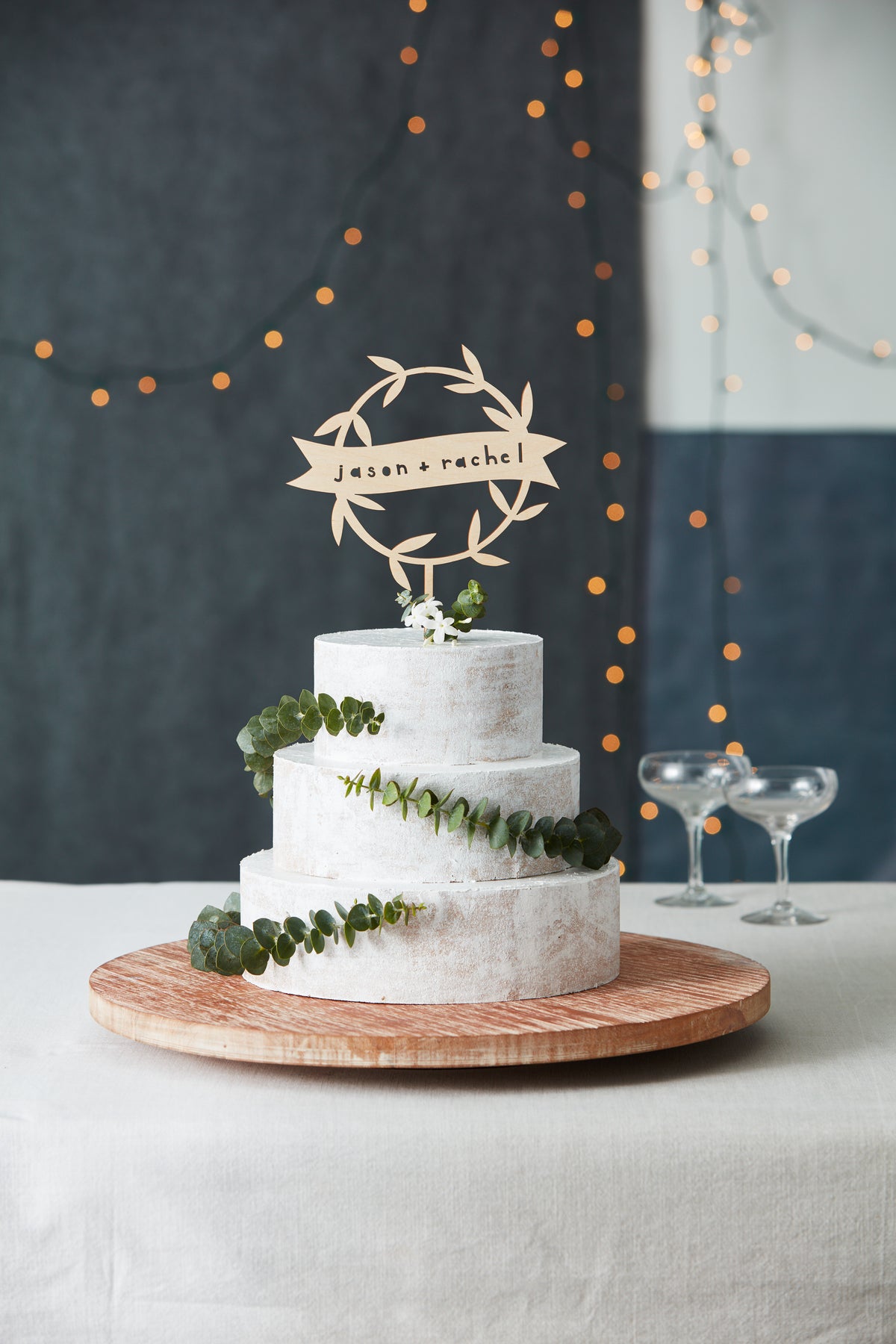 Custom Simple Garland Wedding Cake Topper | Light + Paper