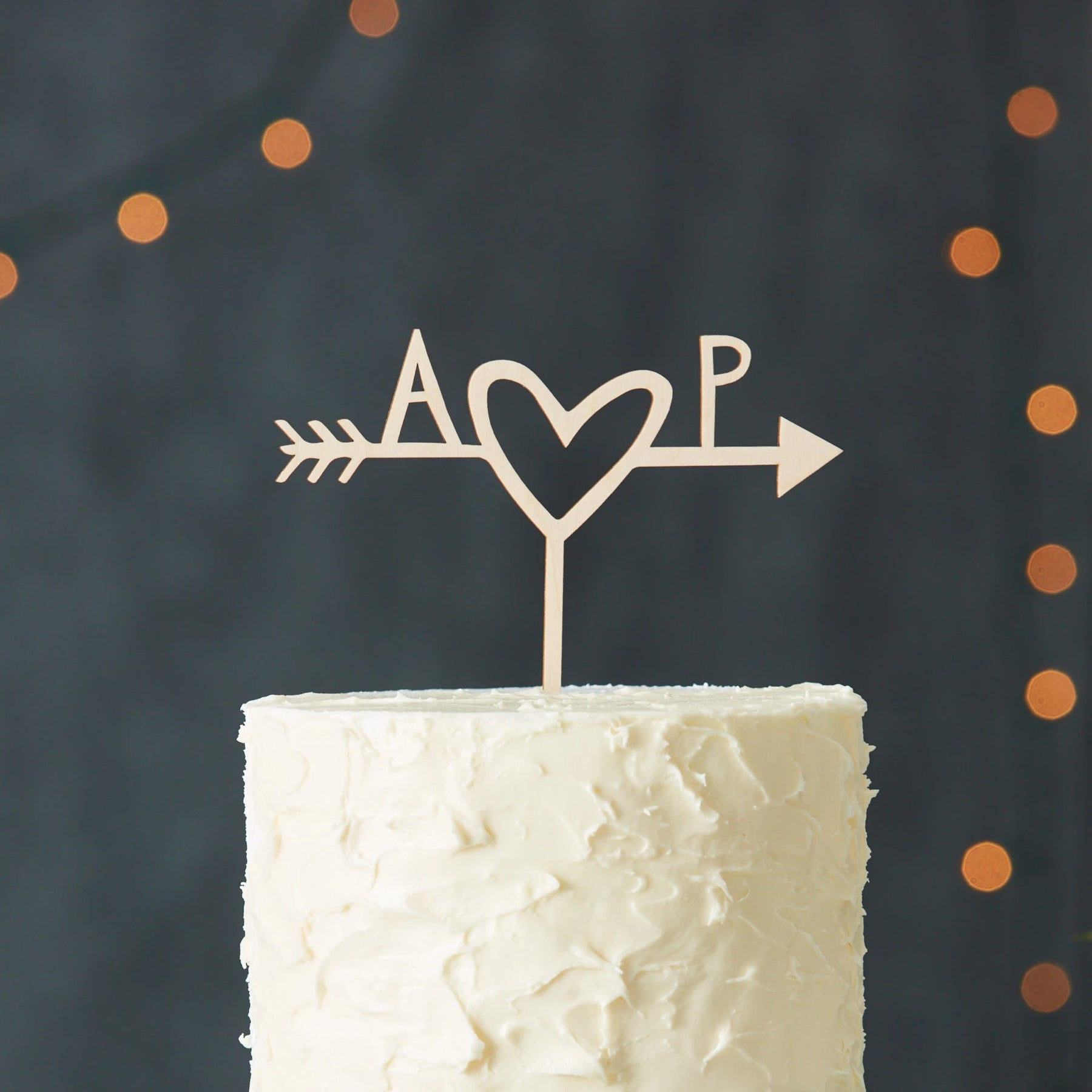 Customized Simple Heart and Arrow Wedding Cake Topper | Light + Paper