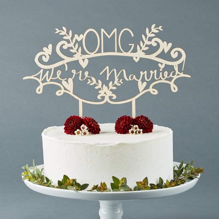 Laser-Cut Wedding Cake Topper - OMG We're Married | Light + Paper